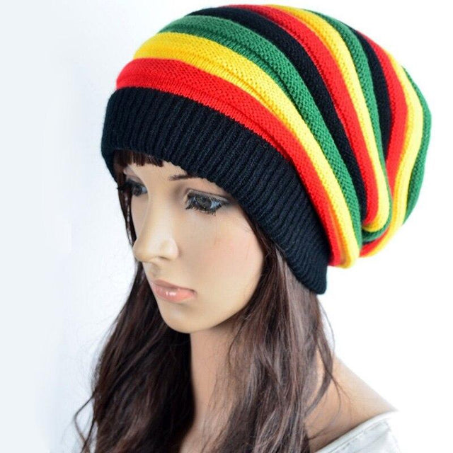 Women's Winter Casual Fashion Cotton Acrylic Striped Knitted Mask Caps ...