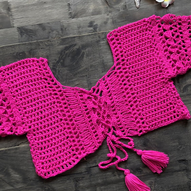 Women's Sexy Bohemian Swimwear Crochet Knitted Crop Tops Bikini ...