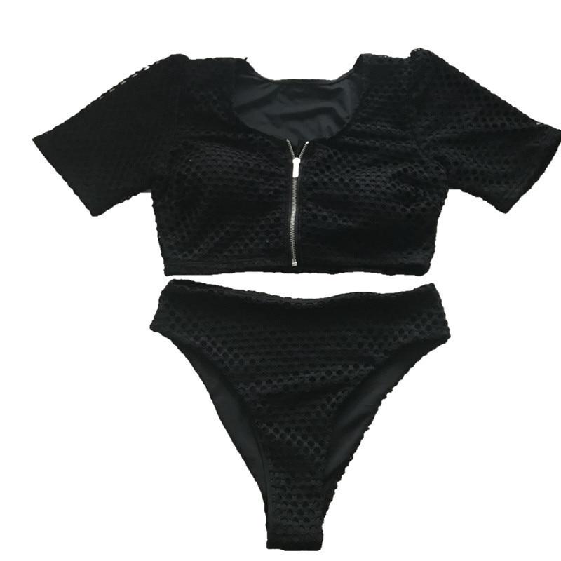XL-4XL Plus Size Female Zipper Front Large Solid Bikini Set with High ...